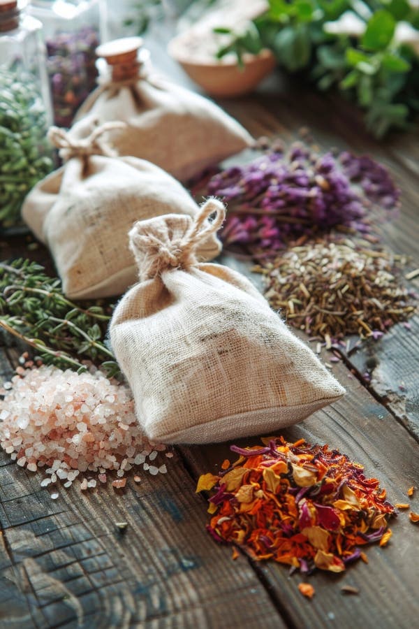 A Collection of Different Herbs Packaged in Various Bags Stock Image ...