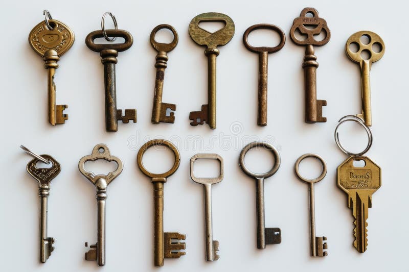 Collection of Different House Keys Isolated on White Background Stock ...