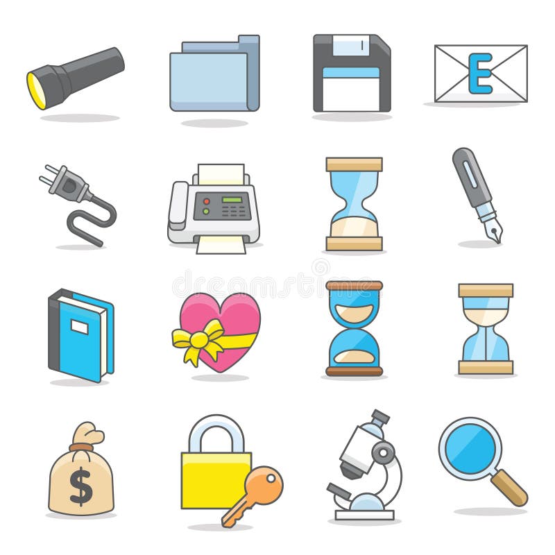 Collection of Different Items Including Clock, Email, Pen, Book ...