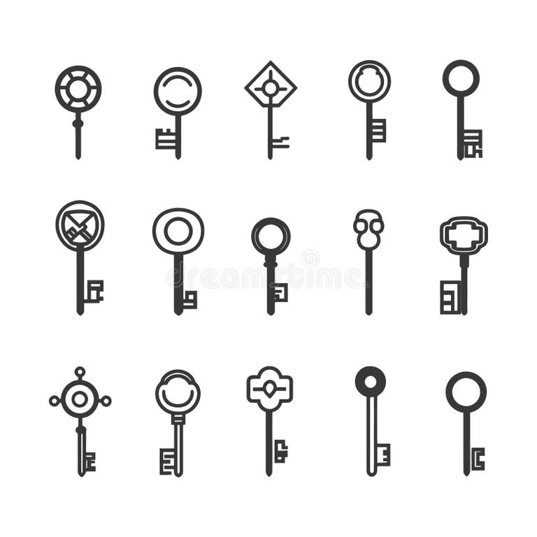 Collection of 15 Different Keys Vintage and Modern Key Icons Set Stock ...