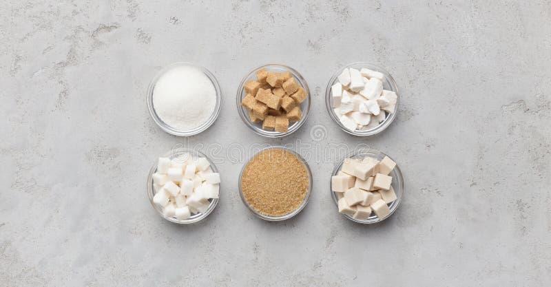 Collection of Different Kinds of Sugar on Gray Background Stock Image ...