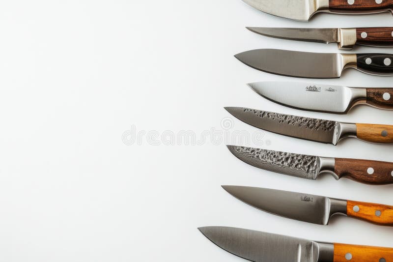 A Collection of Different Kitchen Knives is Neatly Arranged on a Bright ...