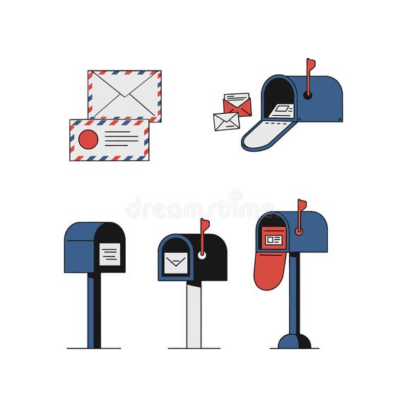 A Collection of Different Mailbox Designs in Flat Vector Art Style ...