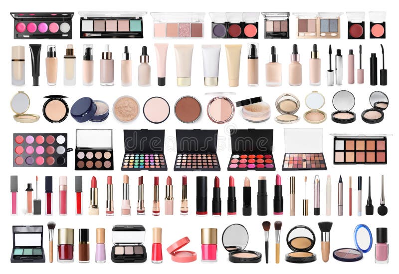 Collection of Different Makeup Products Isolated on White Stock Photo ...