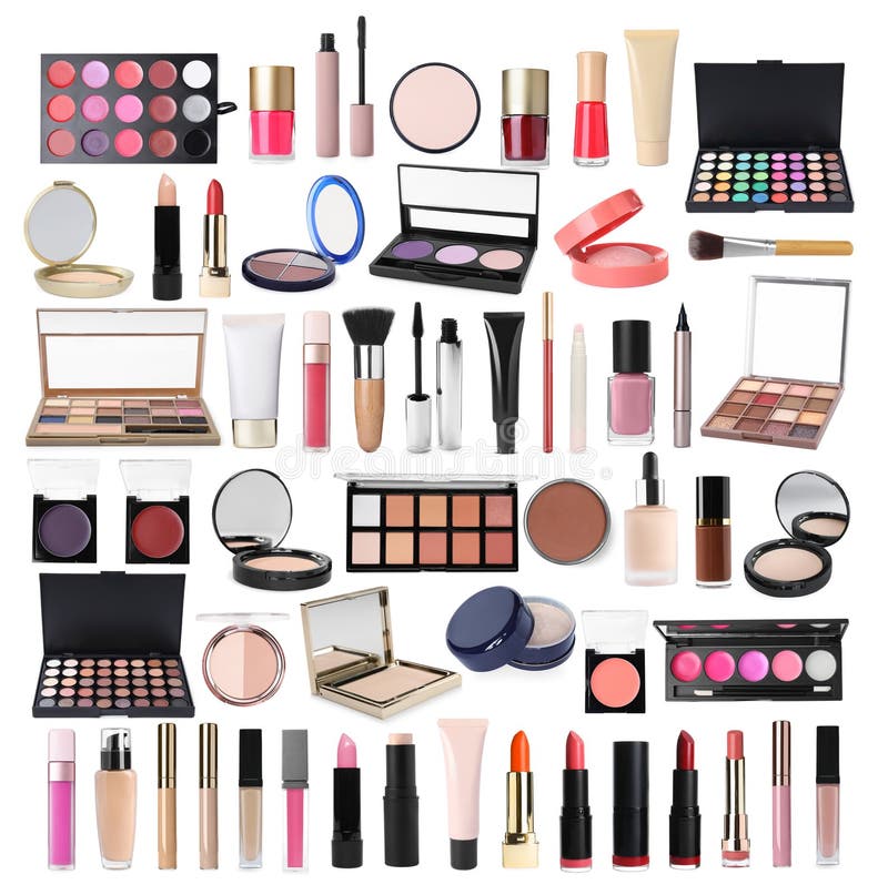Collection of Different Makeup Products Isolated on White Stock Photo ...