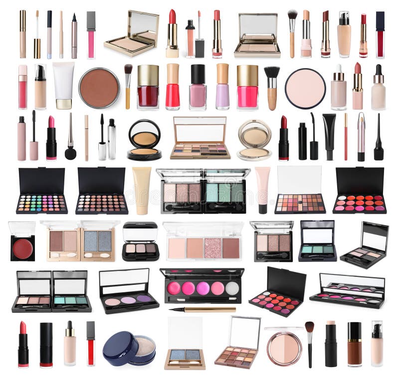 Collection of Different Makeup Products Isolated on White Stock ...