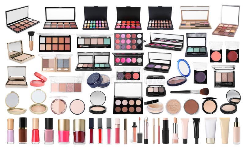 Collection of Different Makeup Products Isolated on White Stock Image ...