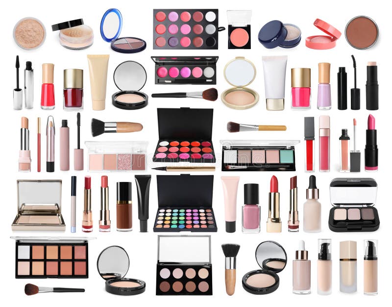 Collection of Different Makeup Products Isolated on White Stock Image ...
