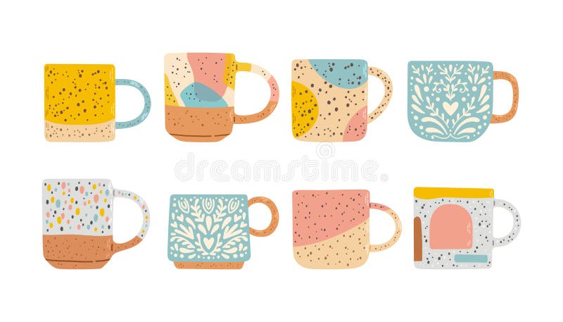Collection of Different Modern Cups Decorated with Design Elements ...