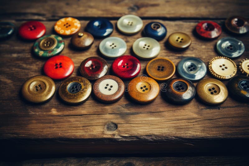 Collection of Different Multi Colored Buttons on Wood Stock ...