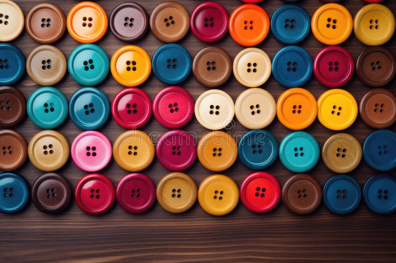 Collection of Different Multi Colored Buttons on Wood Stock ...