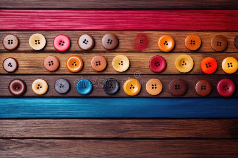 Collection of Different Multi Colored Buttons on Wood Stock ...