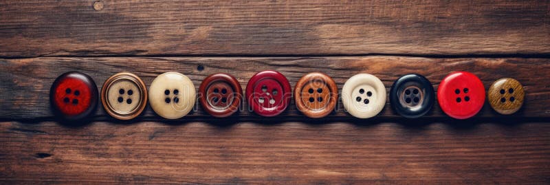 Collection of Different Multi Colored Buttons on Wood Stock ...