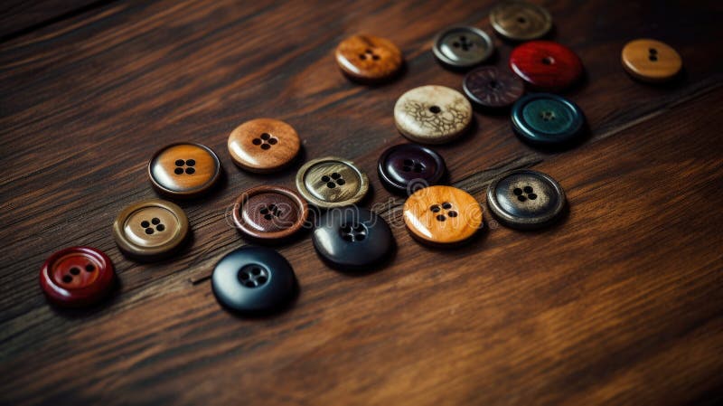 Collection of Different Multi Colored Buttons on Wood Stock ...