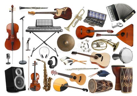 Collection of Different Musical Instruments on White Background Stock ...