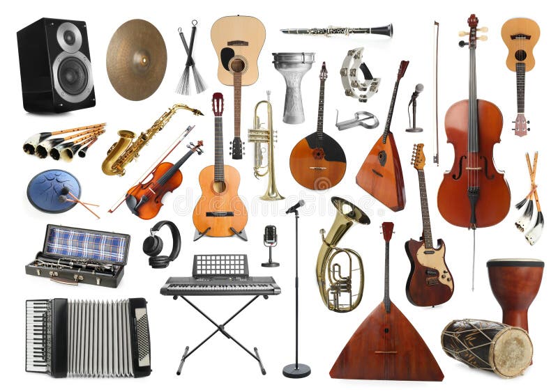 Set of Different Musical Instruments on White Background Stock Image ...