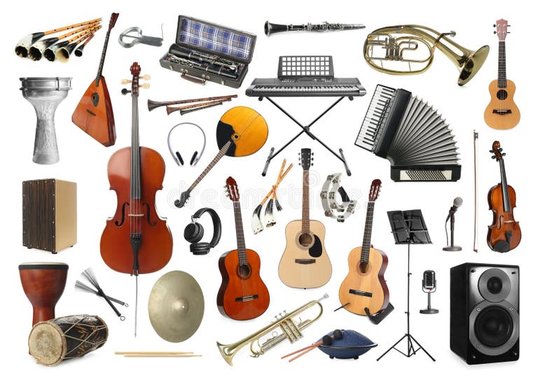 Collection of Different Musical Instruments on White Background Stock ...