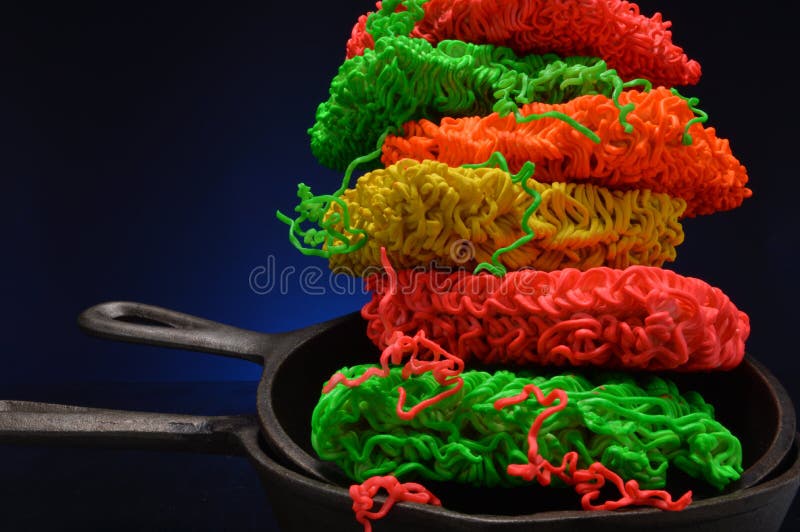 Stack of Colorful Ramen Noodles Stock Photo - Image of green, brilliant ...