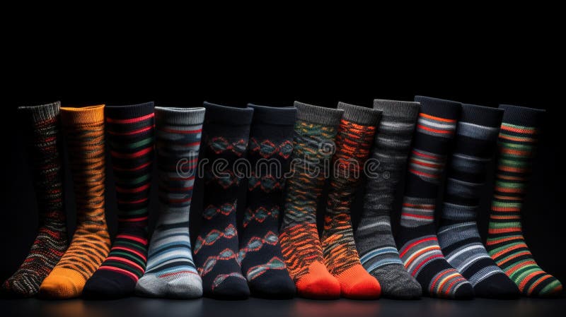 Collection of Different Patterns of Color Socks in a Row, White ...