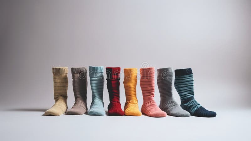 Collection of Different Patterns of Color Socks in a Row, White ...