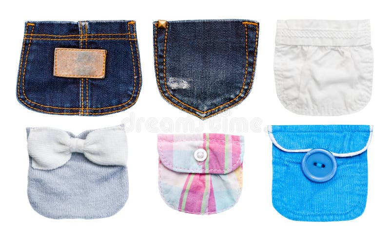 Collection of Different Pocket Isolated on White. Stock Photo - Image ...