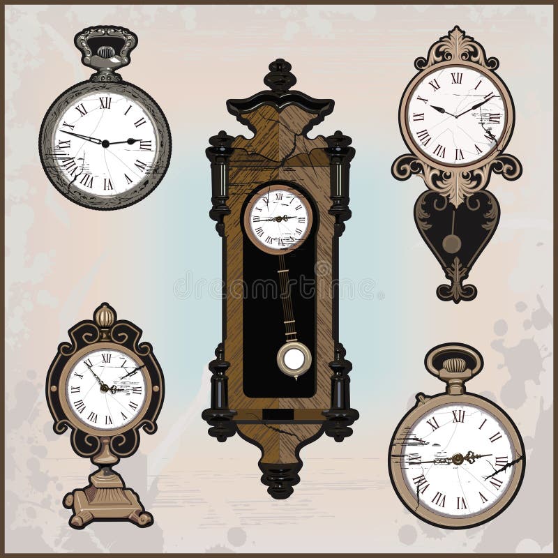Collection of Different Retro Clocks Stock Illustration - Illustration ...