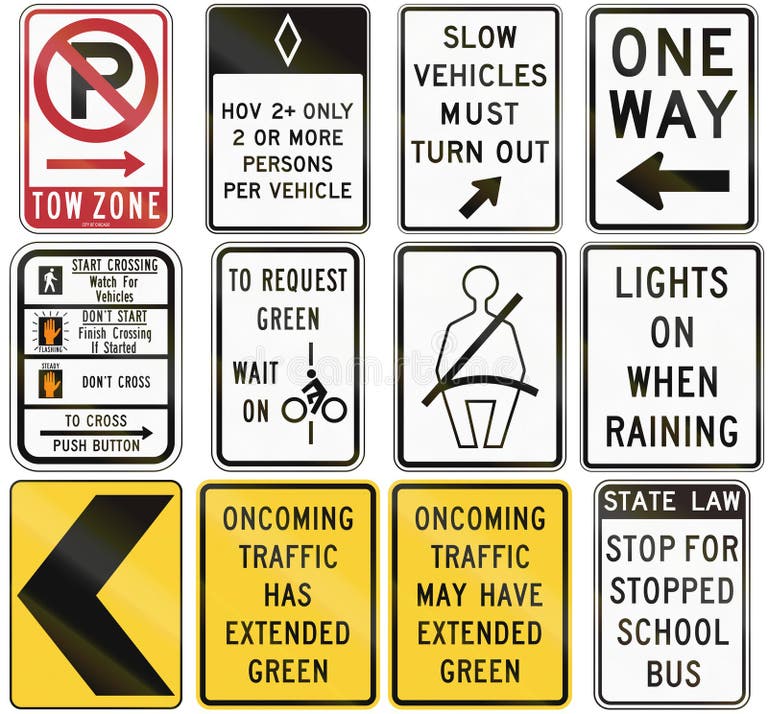 Collection of Different Road Signs in the US Stock Illustration ...