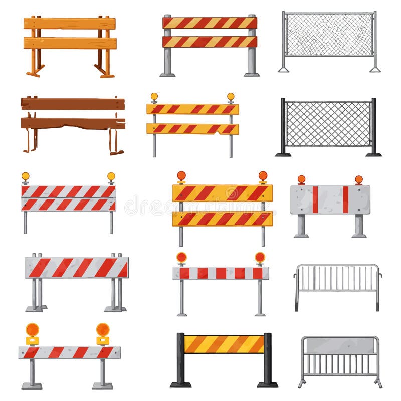 Collection of Different Roadblock and Barrier Icons Stock Illustration ...