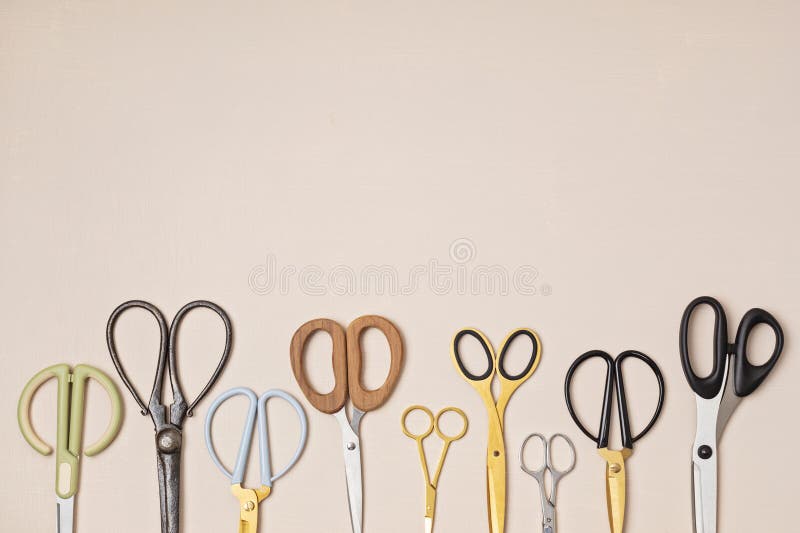 Collection of Different Scissors. Craft Hobby Background Stock Photo ...