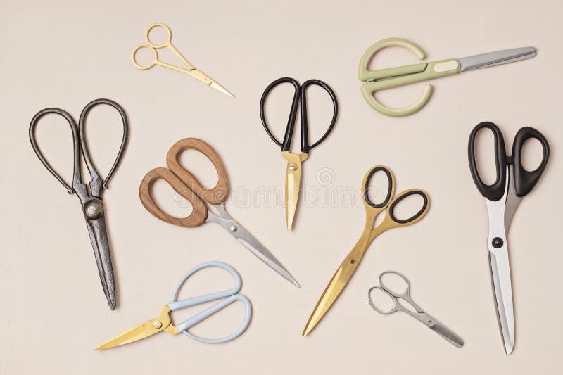 Collection of Different Scissors. Craft Hobby Background Stock Image ...