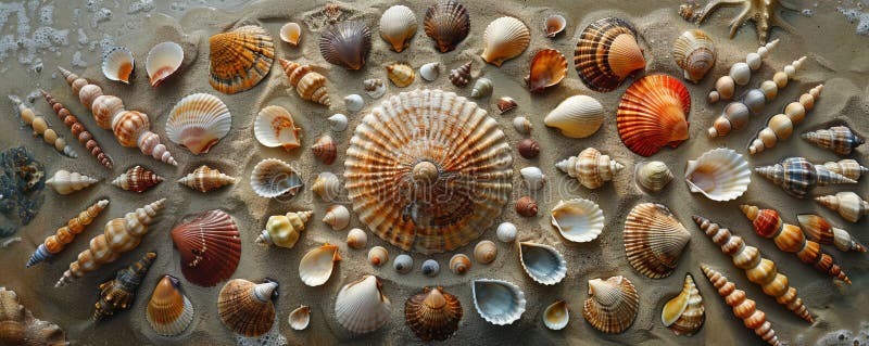 A Collection of Different Seashells Arranged in a Circular Pattern on a ...
