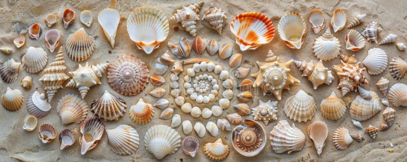 A Collection of Different Seashells Arranged in a Circular Pattern on a ...