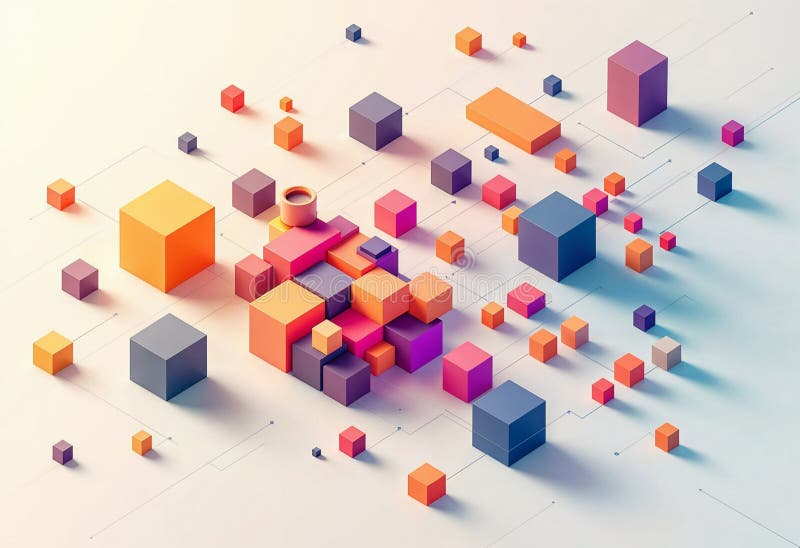 A Collection of Cubes in Different Sizes and Shades is Linked by ...