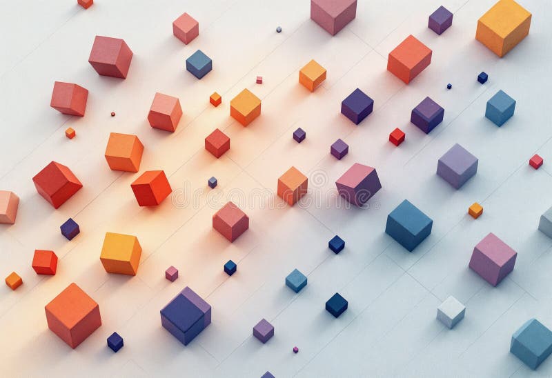 A Collection of Cubes in Different Sizes and Shades is Linked by ...