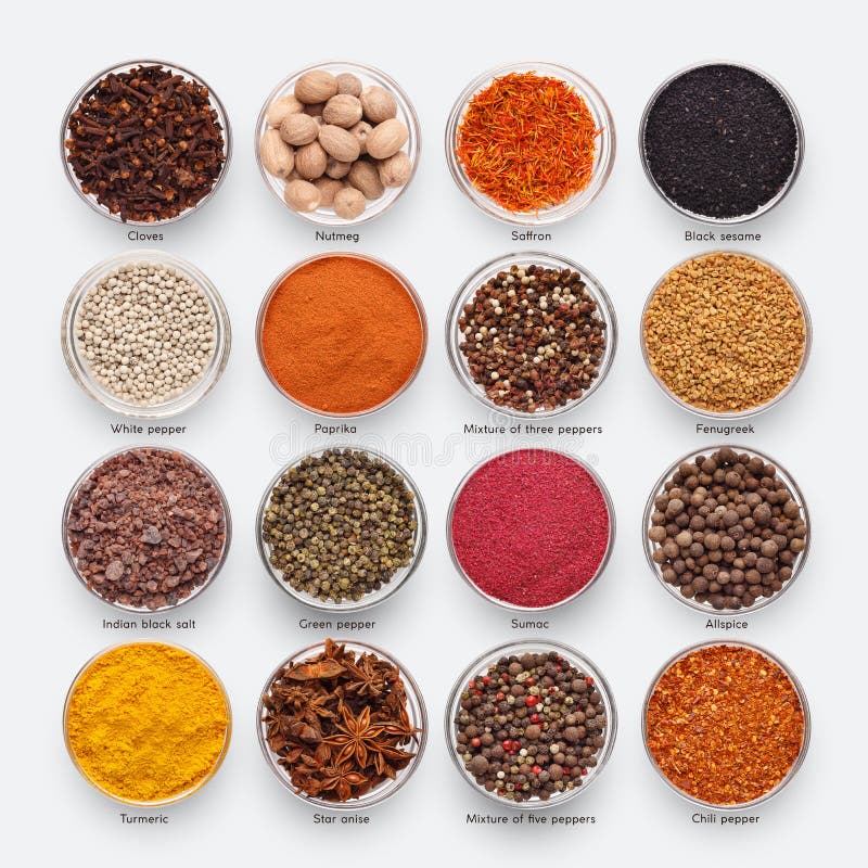Collection of Different Spices on White Background Stock Image - Image ...