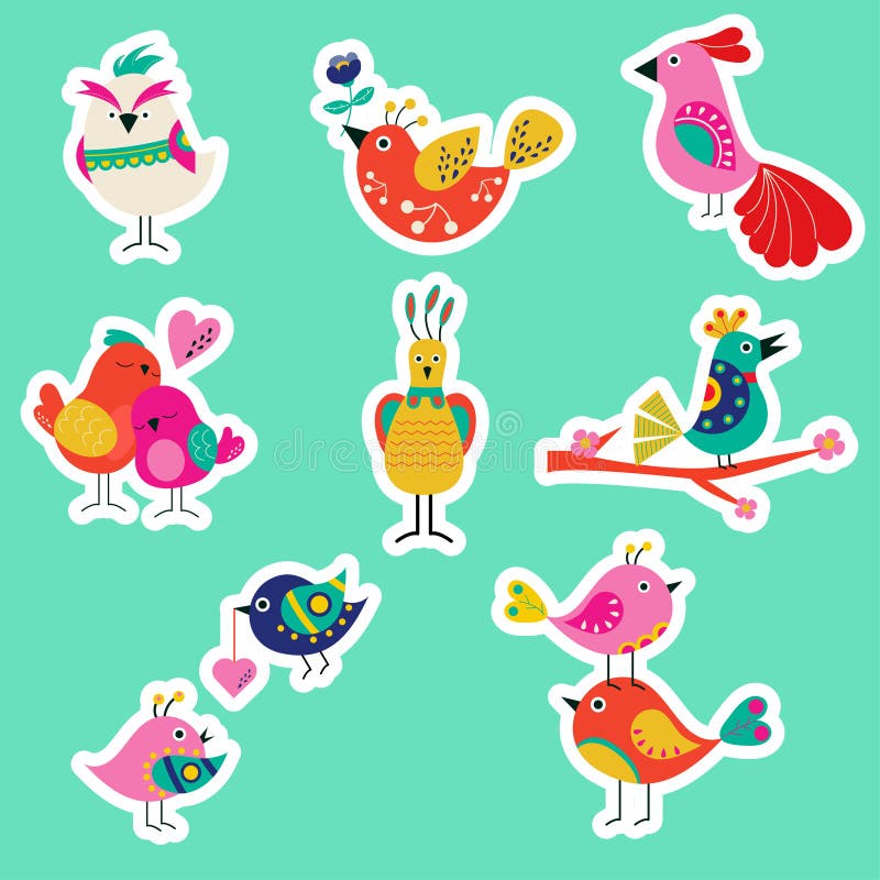 Collection of Different Stickers of Cartoon Birds. Vector Stock Vector ...