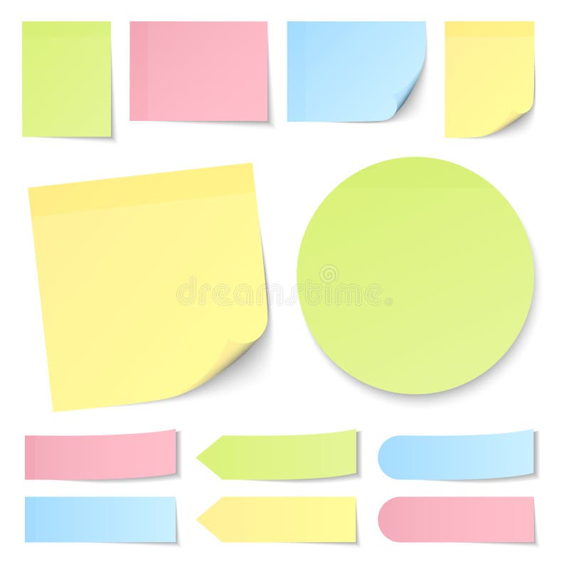 Set Different Sticky Notes Yellow Green Blue and Pink Stock Vector ...