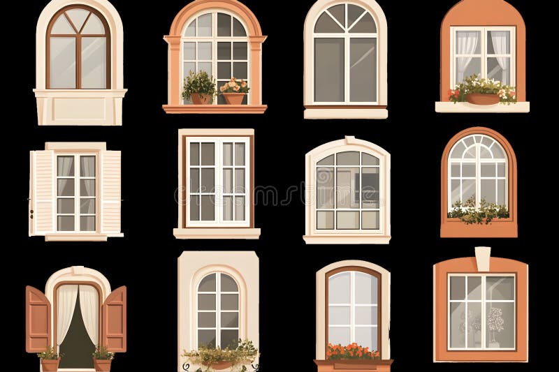 Collection of Different Styled Windows with Various Shapes and Plant ...