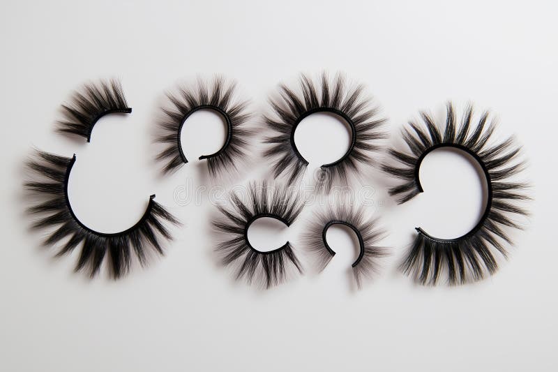 Various Styles of Artificial Eyelashes Arranged Neatly on a White ...