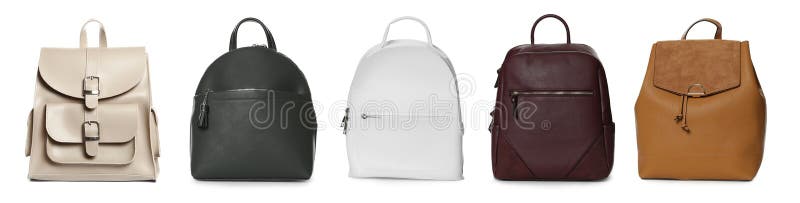 Collection of Different Stylish Backpacks on White Background, Banner ...