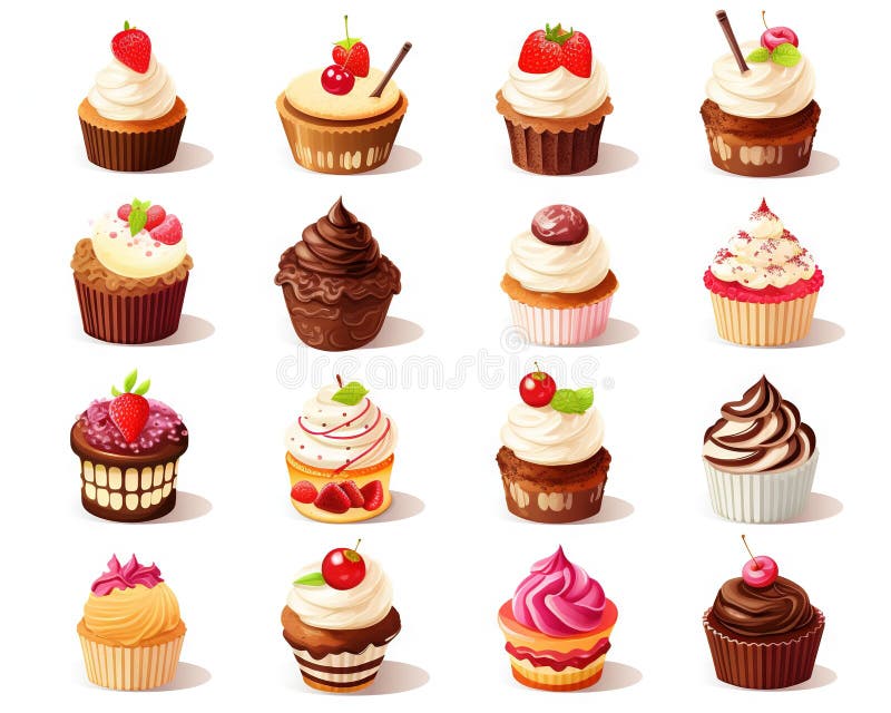 Collection Of Different Sweet Deserts Like Ice Cream Candy Cakes And Cupcakes Stock Image