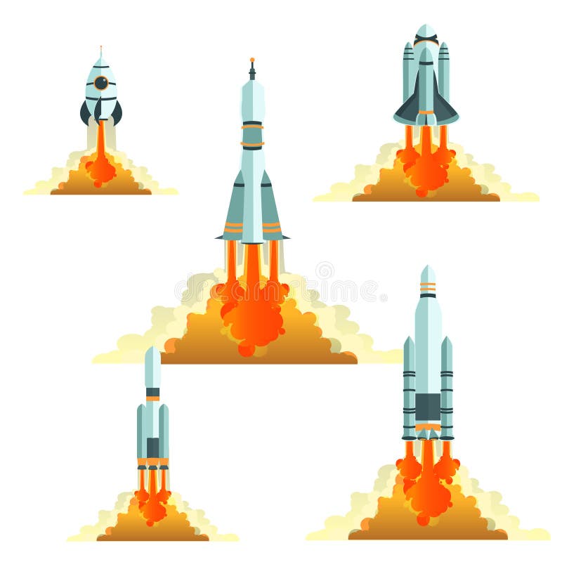 A Collection of Different Takeoffs from the Surface Rockets. Cartoon ...