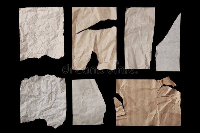 Collection of Different Torn Pieces of Paper Isolated on Black Stock ...