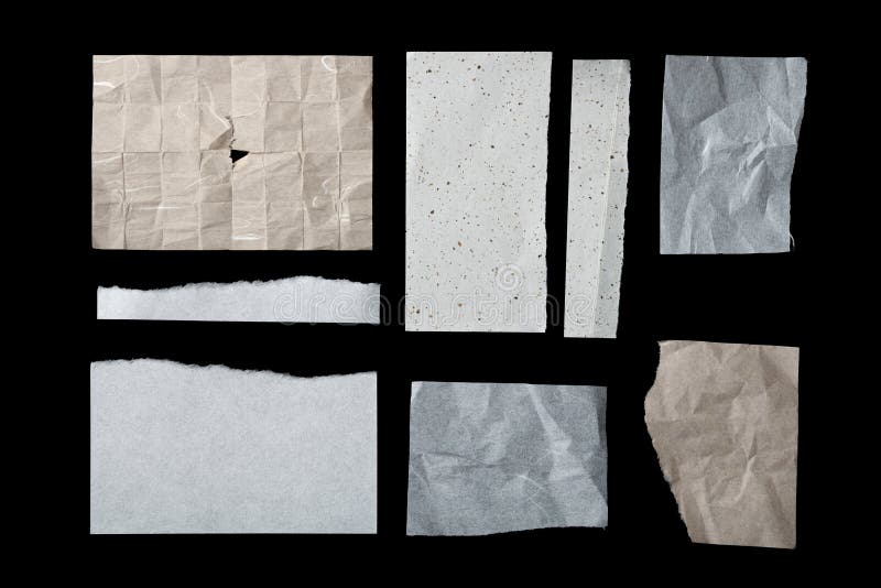 Collection of Different Torn Pieces of Paper Isolated on Black Stock ...