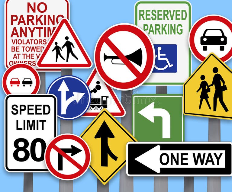 Collection of Different Traffic Signs on Turquoise Background Stock ...