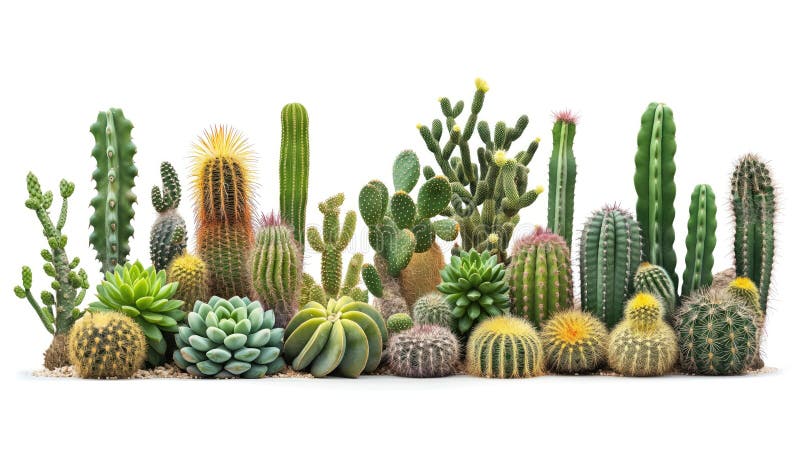 A Collection of Different Types of Cactus on a White Background Stock ...