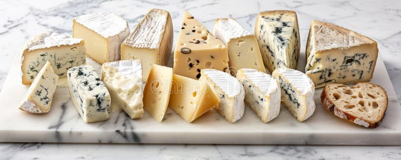 A Collection of Different Types of Cheese Arranged on a Marble Cheese ...