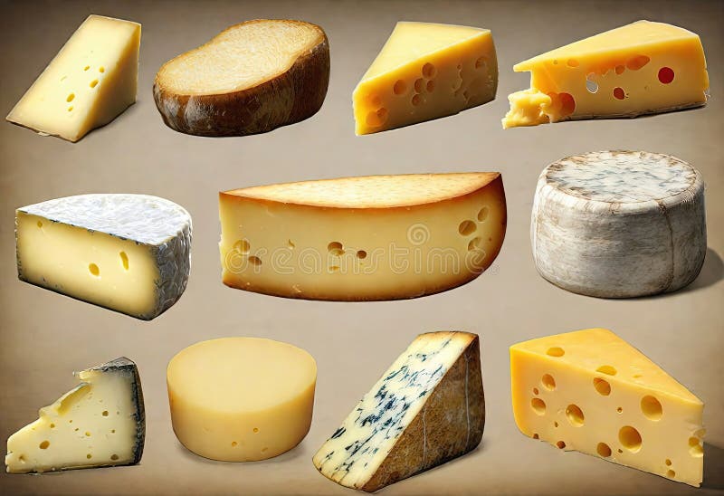 A Collection of Different Types of Cheese, Including Blue Cheese ...