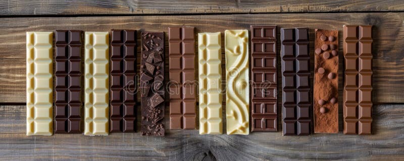 A Collection of Different Types of Chocolate Bars Arranged on a Wooden ...