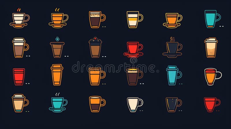 A Collection of 24 Different Types of Coffee, Presented As Flat Icons ...
